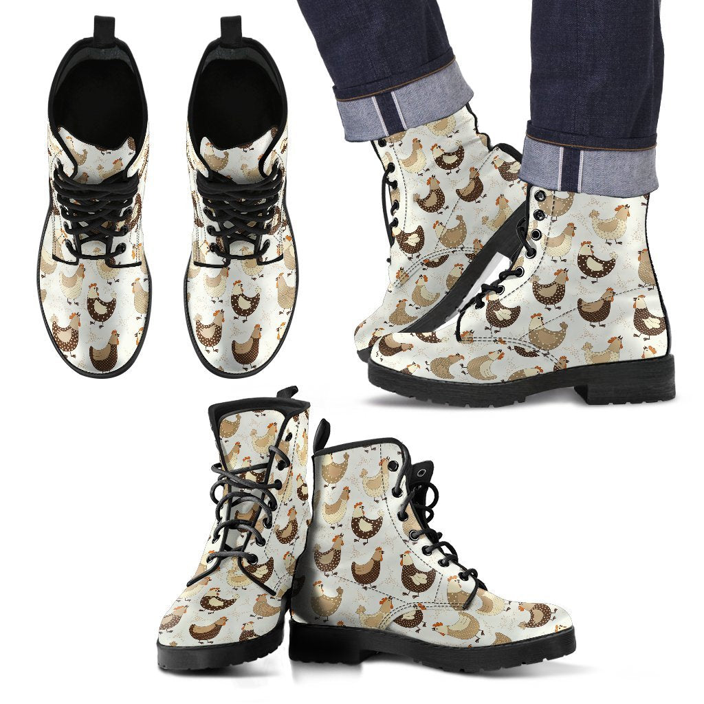 Pattern Print Farm Chicken Hen Men Women Leather Boots
