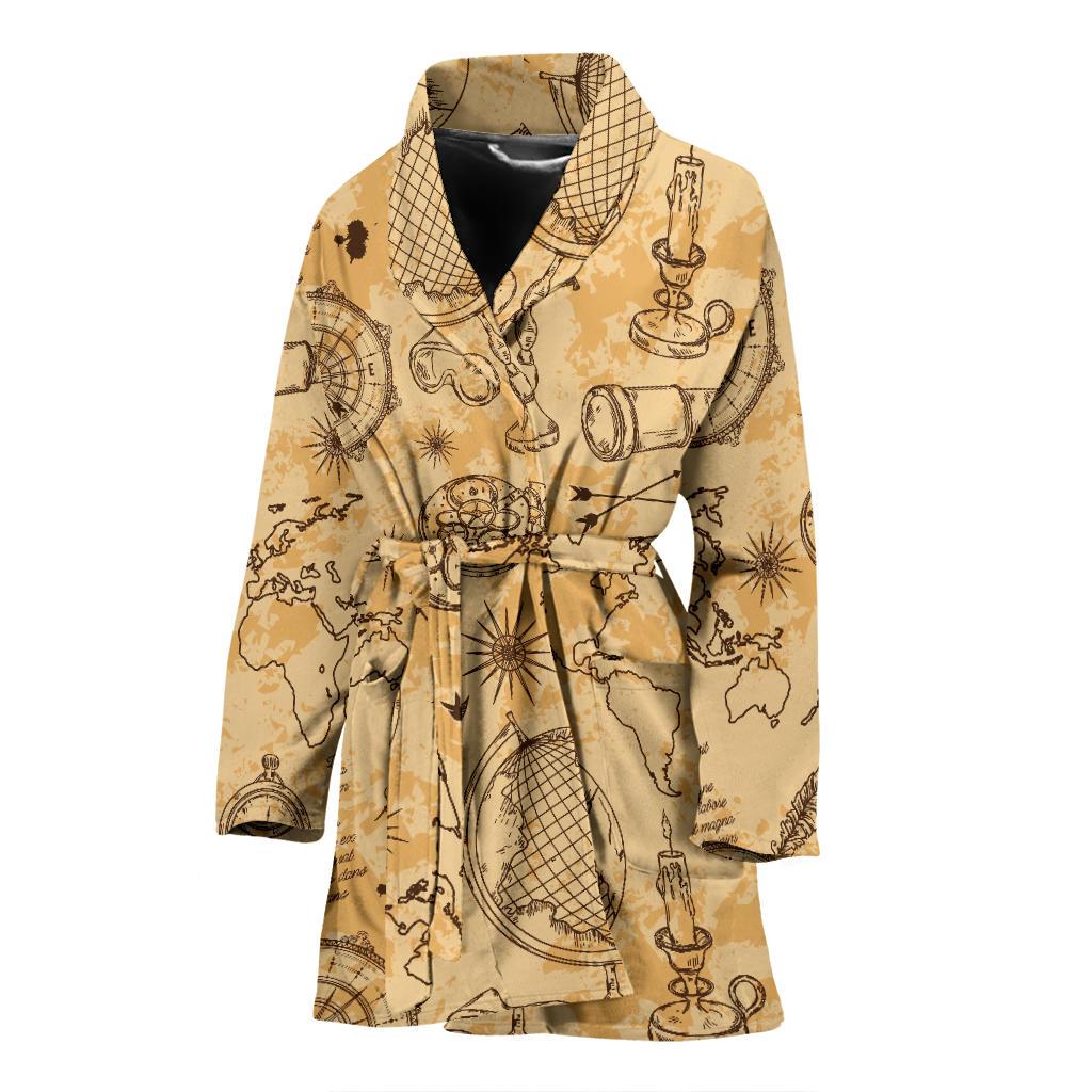 Pattern Print World Map Women Long Robe
