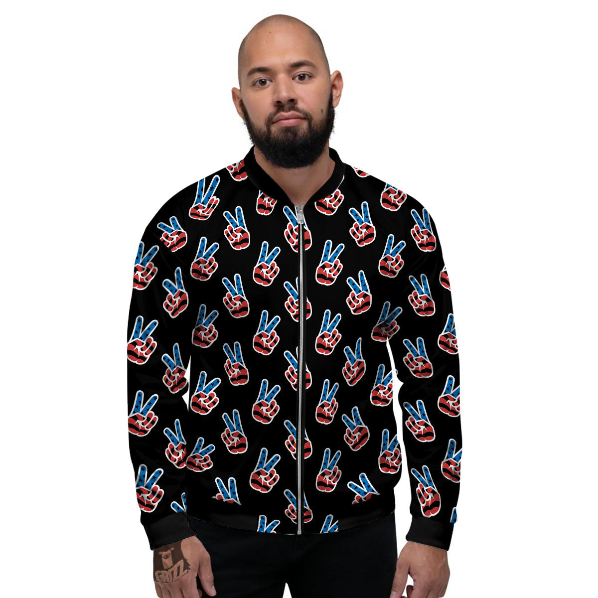 Peace Sign American Patriotic Print Pattern Men's Bomber Jacket