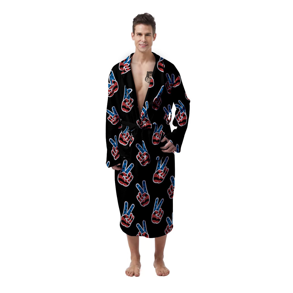 Peace Sign American Patriotic Print Pattern Men's Robe