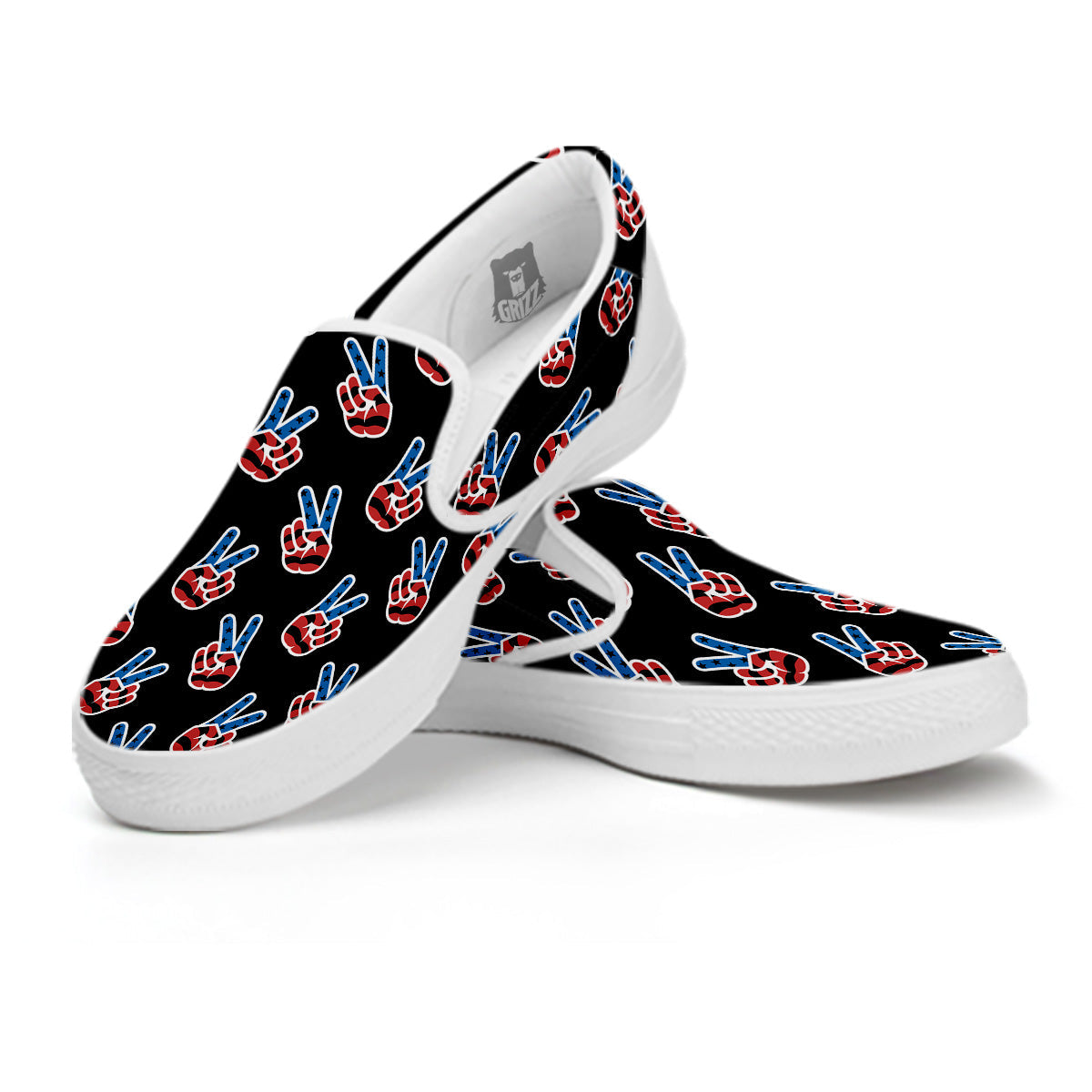 Peace Sign American Patriotic Print Pattern White Slip On Shoes