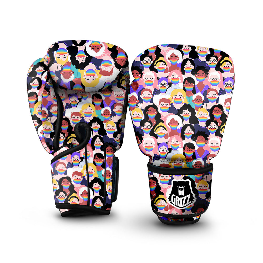 People And Rainbow Face Masks Print Pattern Boxing Gloves