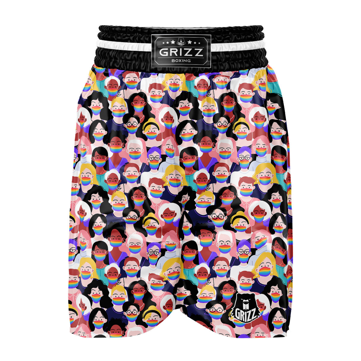 People And Rainbow Face Masks Print Pattern Boxing Shorts