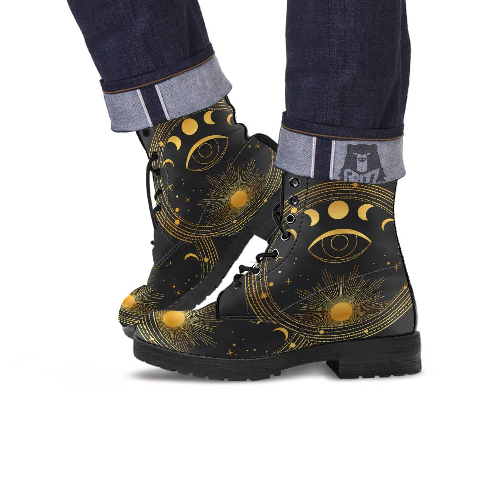 Phase Moon And Sun Print Leather Boots