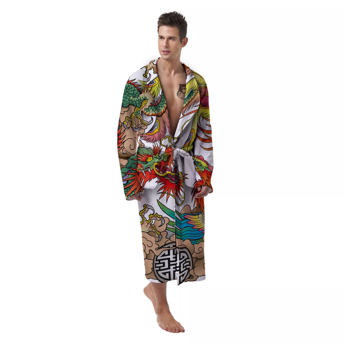Phoenix And Dragon Japanese Tattoo Print Men's Robe