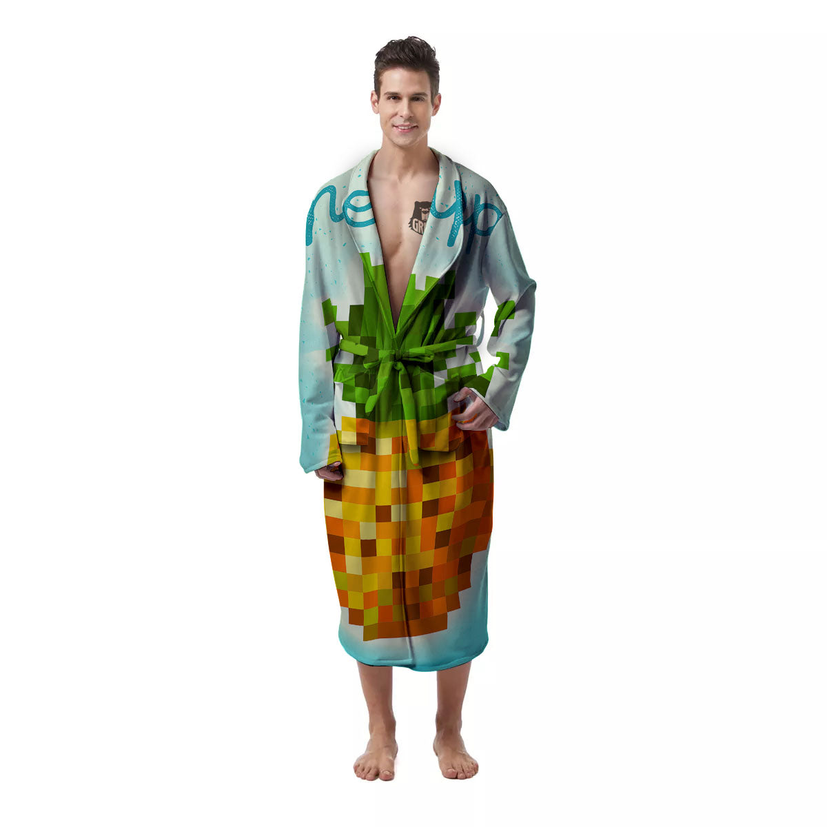 Pineapple 8-Bit Pixel Print Men's Robe