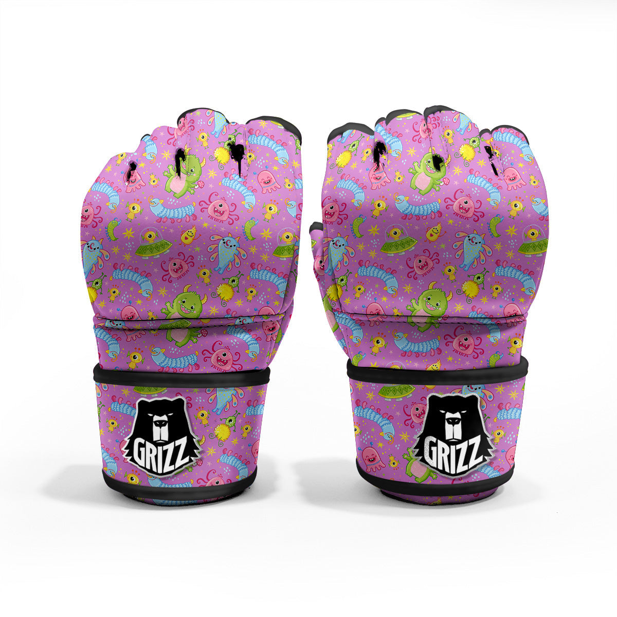 Pink Alien And Cute Monsters Print Pattern MMA Gloves