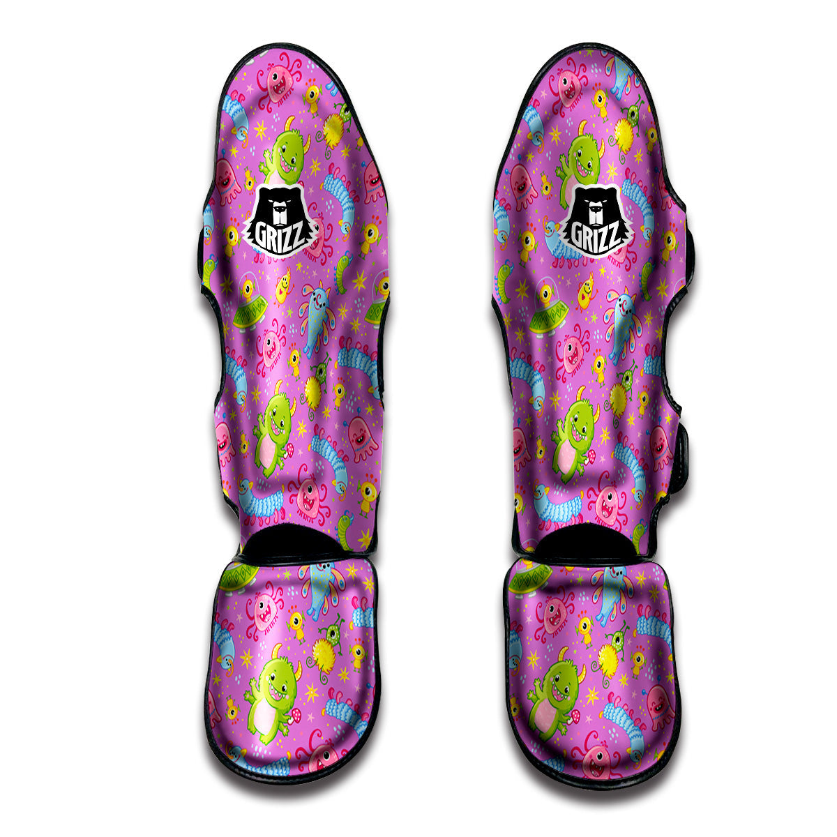 Pink Alien And Cute Monsters Print Pattern Muay Thai Shin Guards