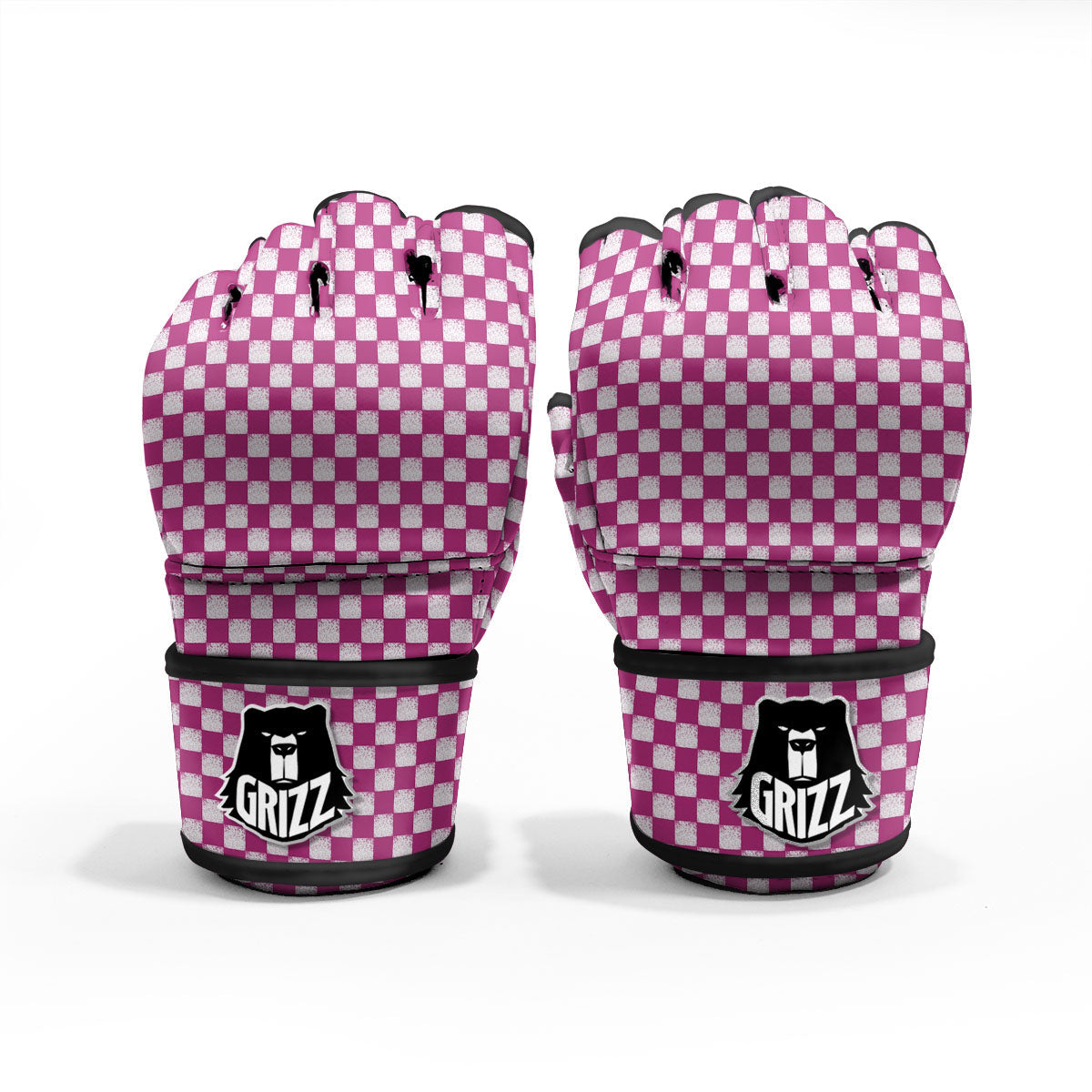 Pink And White Checkered Print Pattern MMA Gloves
