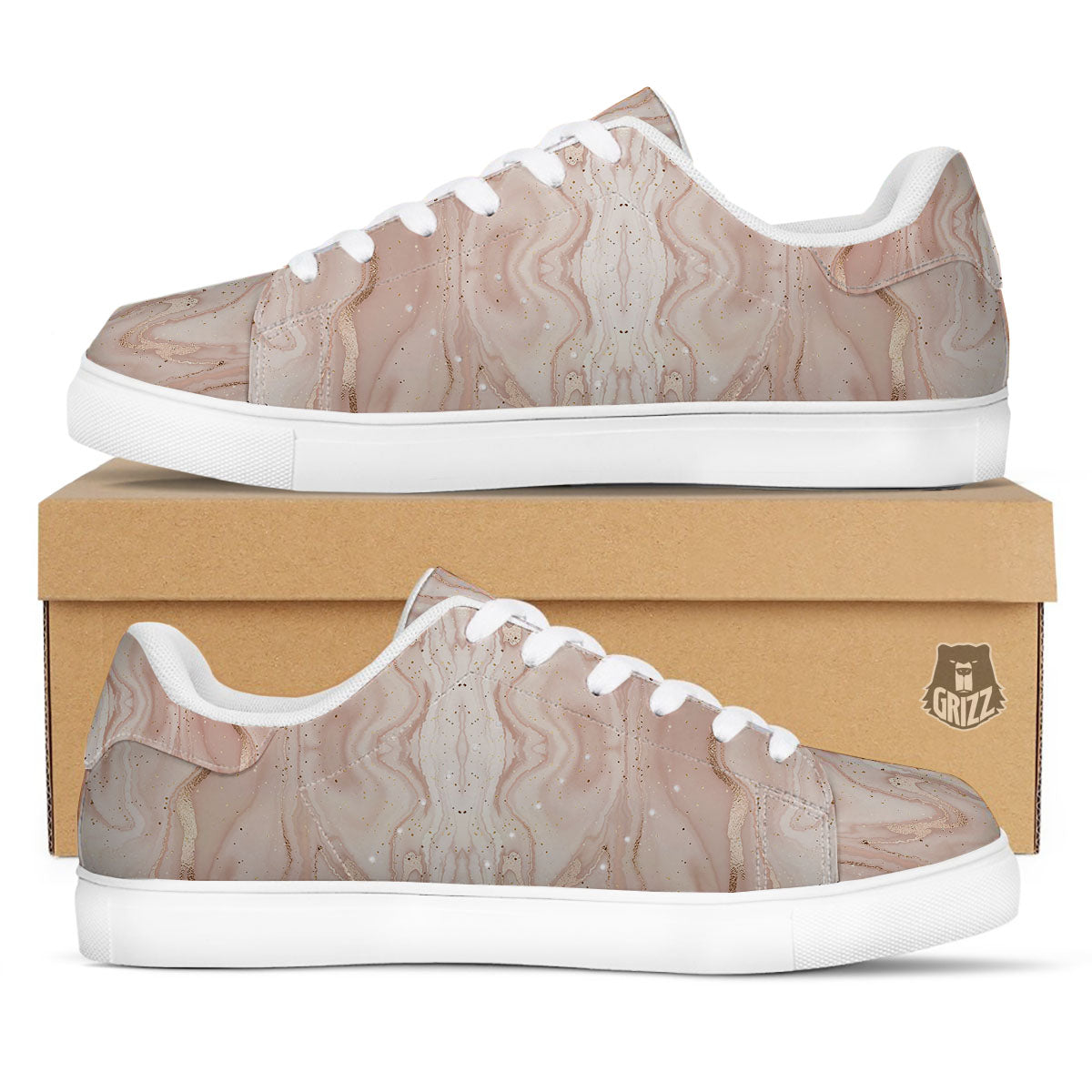 Pink Marble Print Pattern White Low Top Sneakers