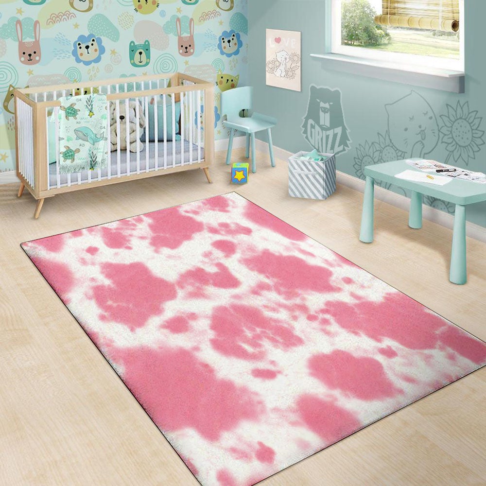 Pink Pastel And White Cow Print Floor Mat