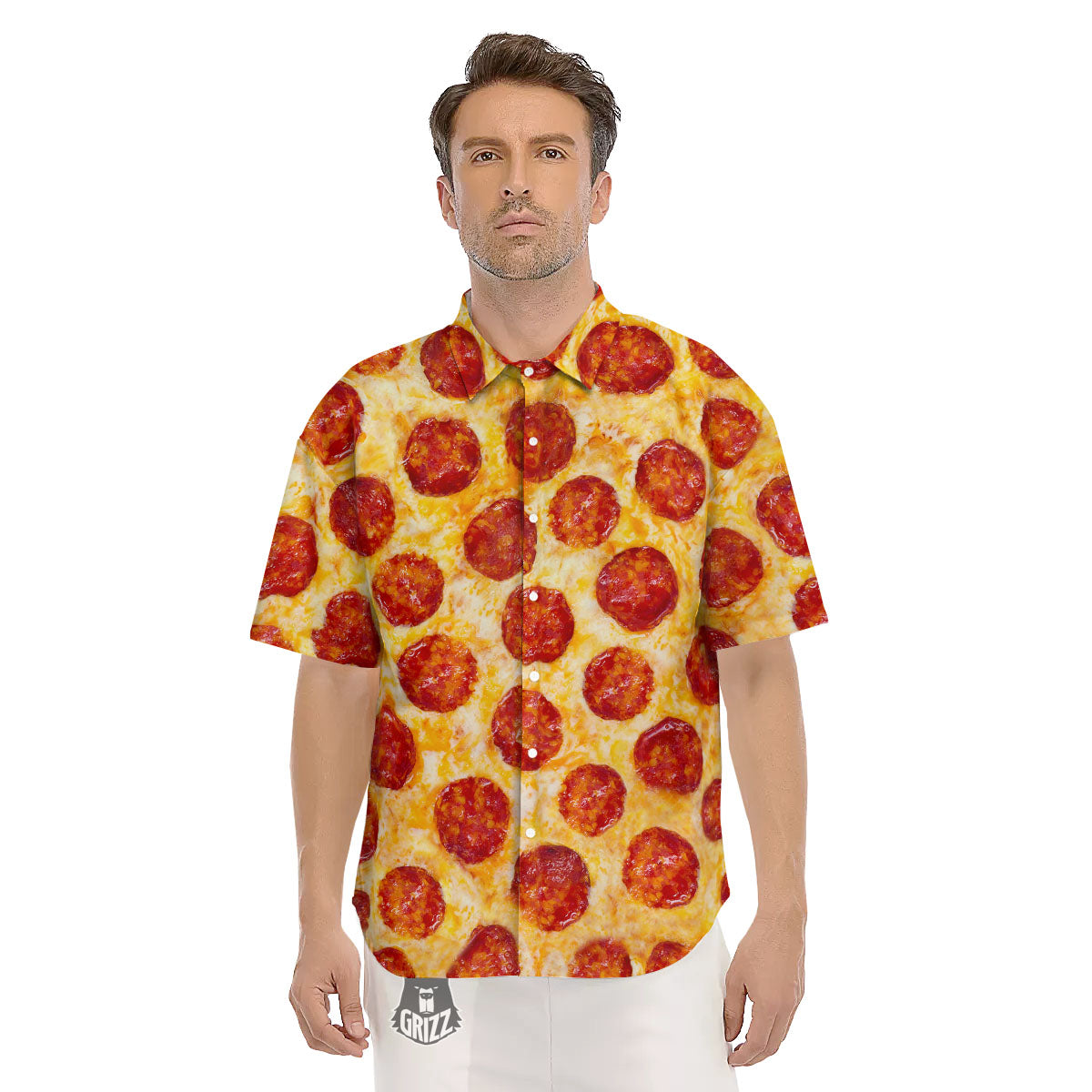 Pizza Pepperoni Print Men's Short Sleeve Shirts