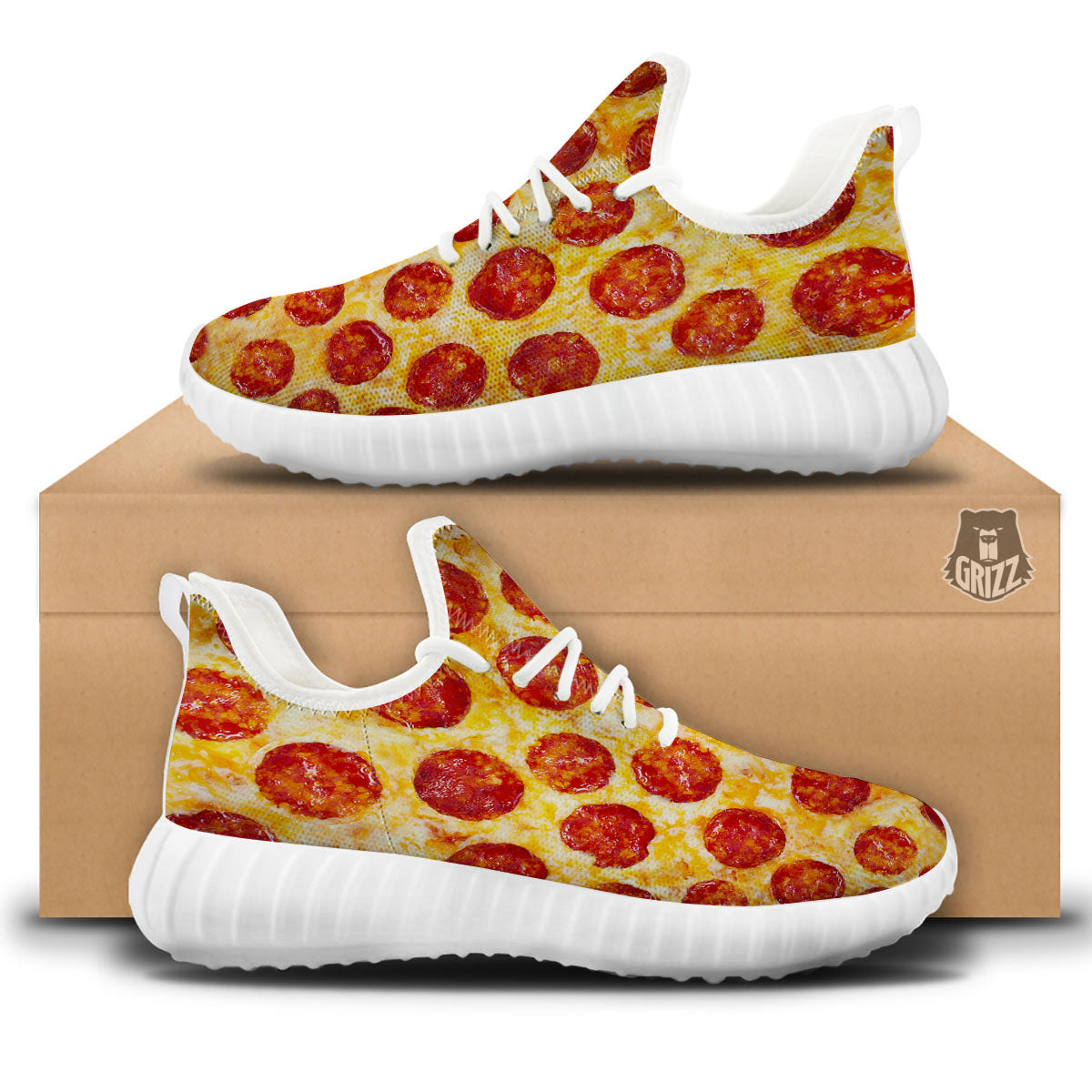 Pizza Pepperoni Print White Walking Shoes