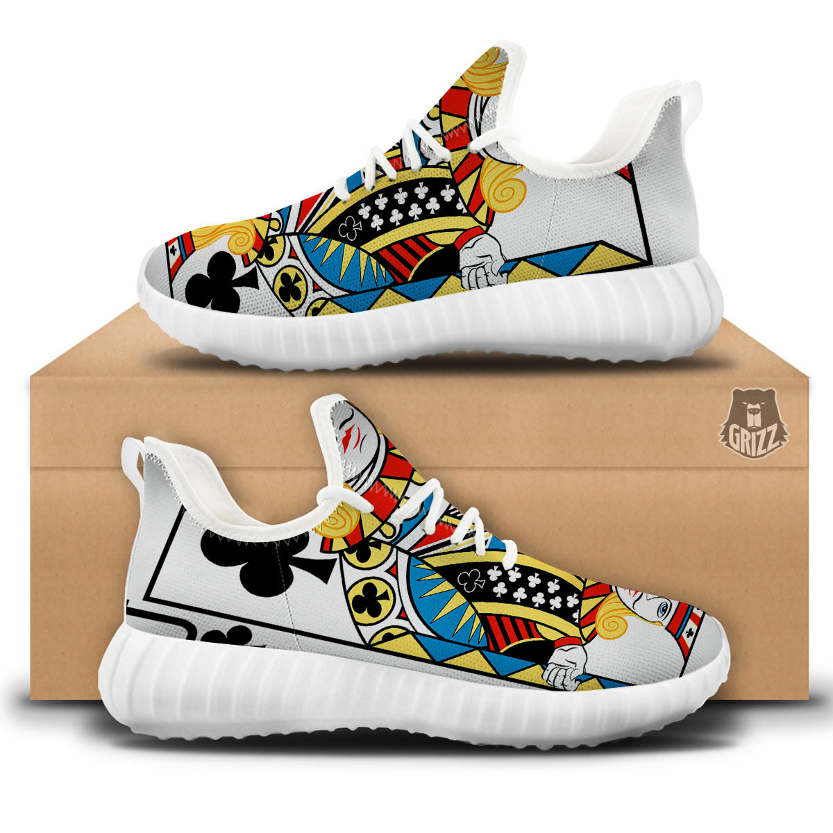 Playing Card Jack Of Clubs Print White Walking Shoes