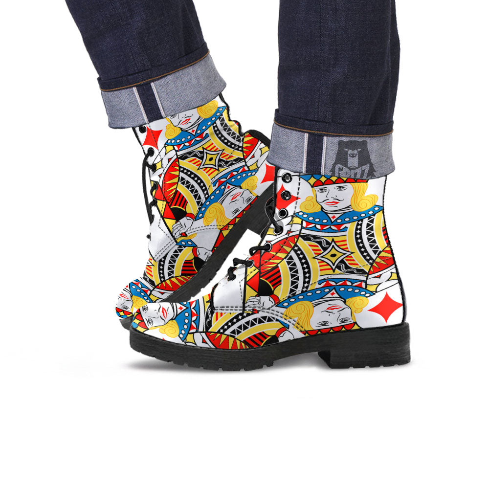 Playing Card Jack Of Diamonds Print Leather Boots