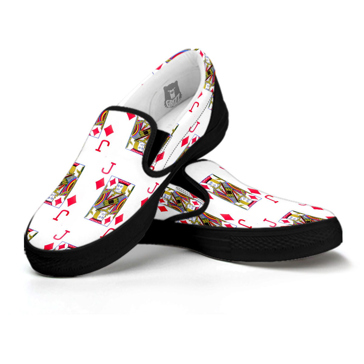 Playing Card Jack Of Diamonds Print Pattern Black Slip On Shoes