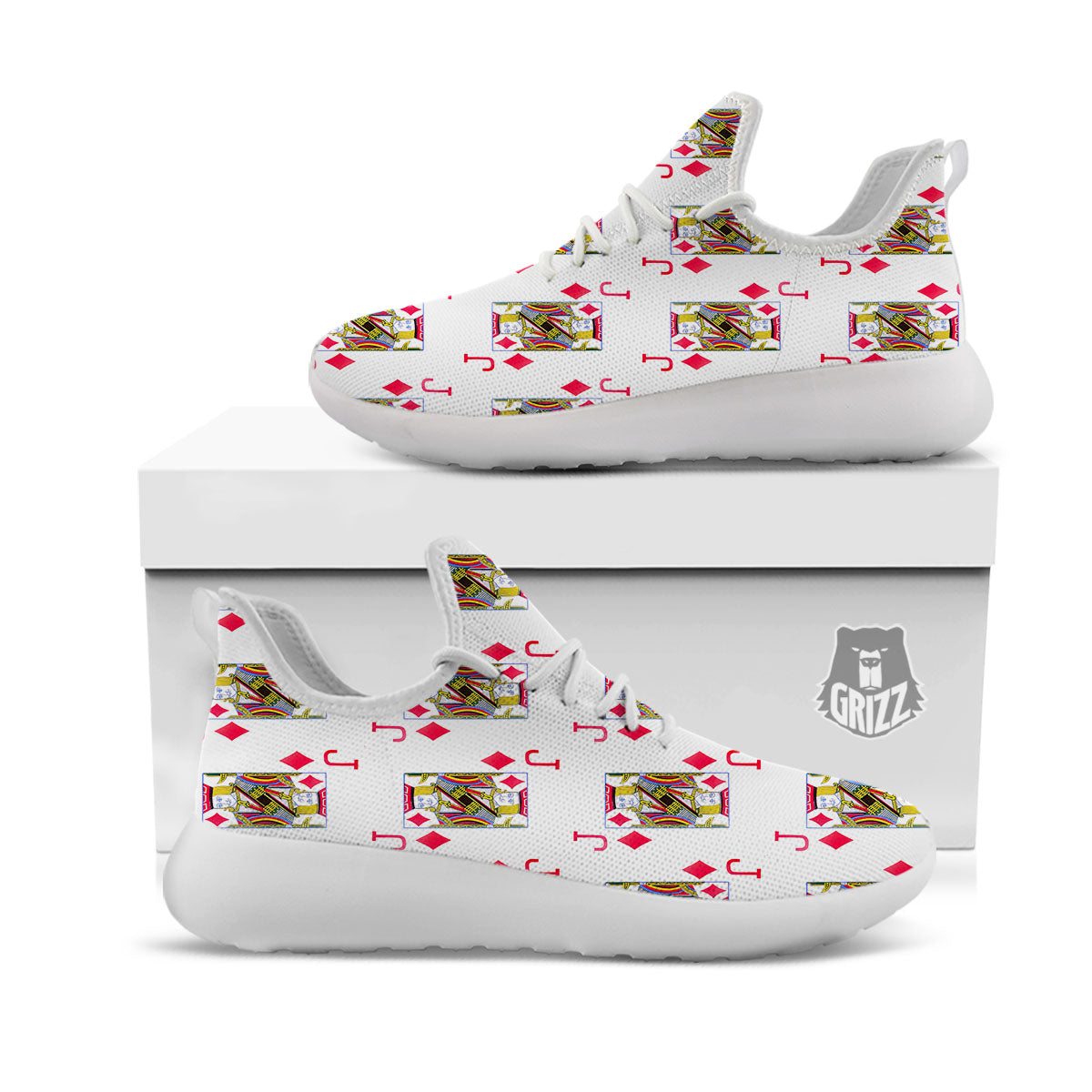 Playing Card Jack Of Diamonds Print Pattern White Athletic Shoes