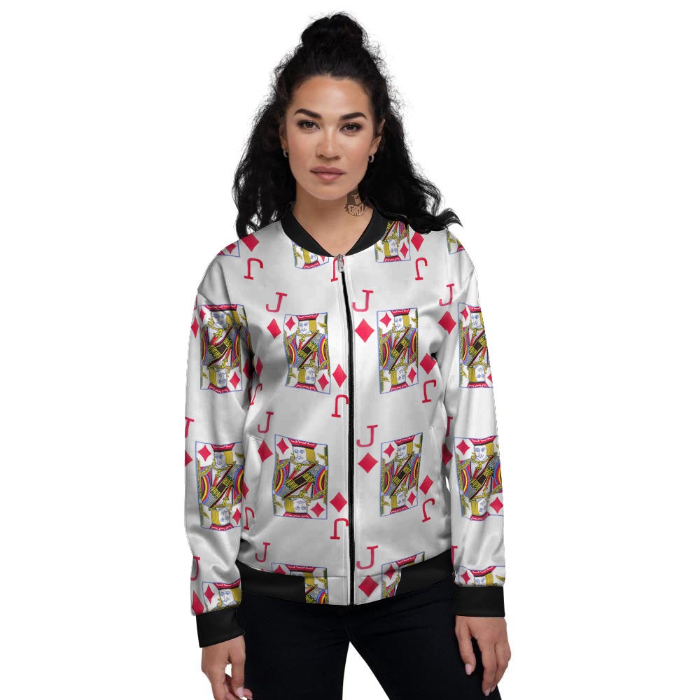 Playing Card Jack Of Diamonds Print Pattern Women's Bomber Jacket