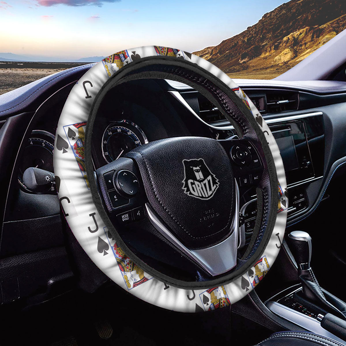 Playing Card Jack Of Spades Print Pattern Car Steering Wheel Cover