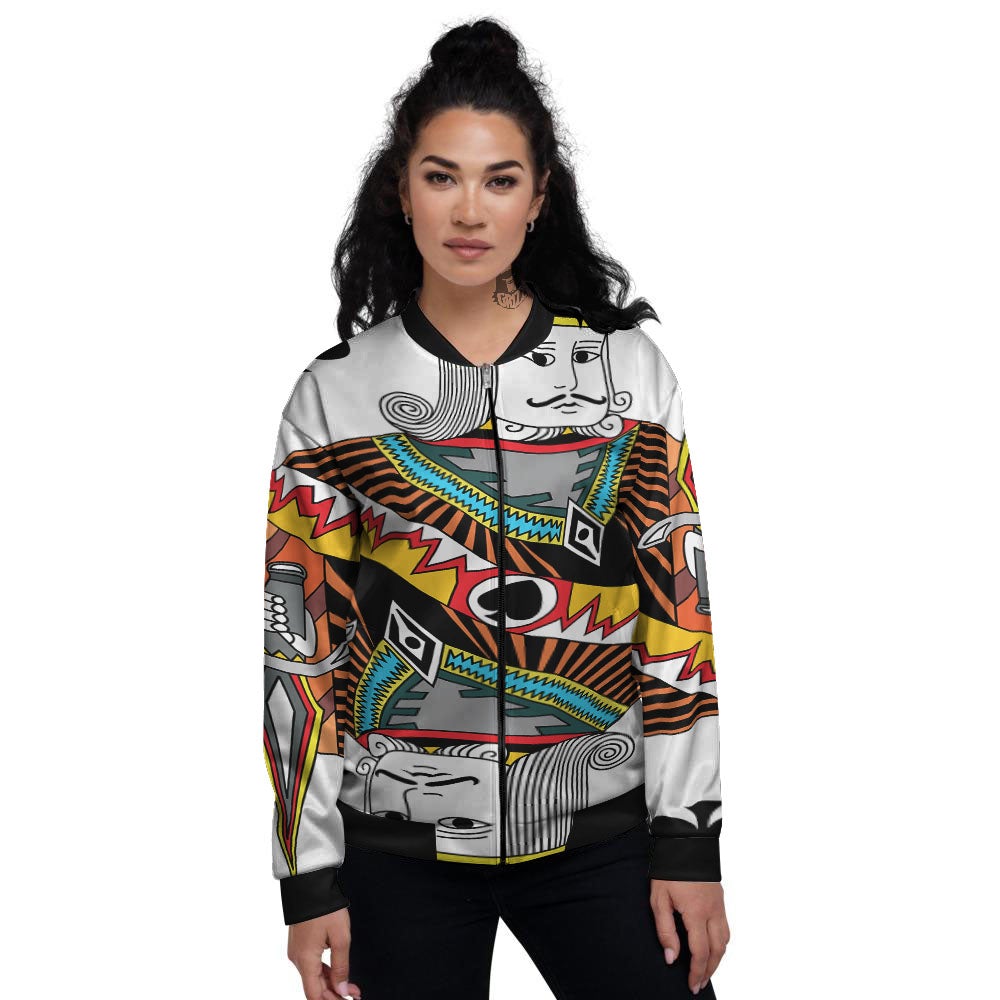 Playing Card King Of Spades Print Women's Bomber Jacket