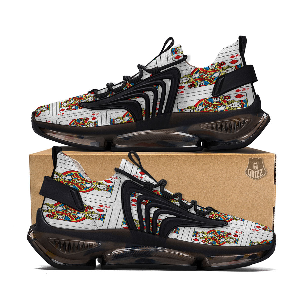 Playing Card Queen Of Diamonds Print Pattern Black Gym Shoes