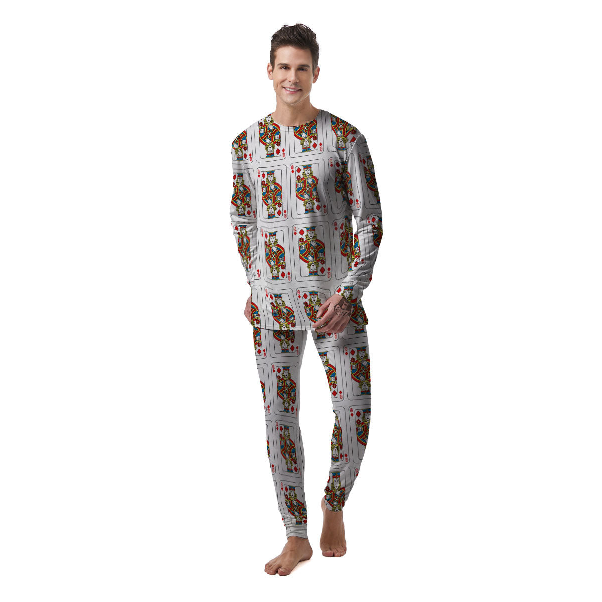 Playing Card Queen Of Diamonds Print Pattern Men's Pajamas
