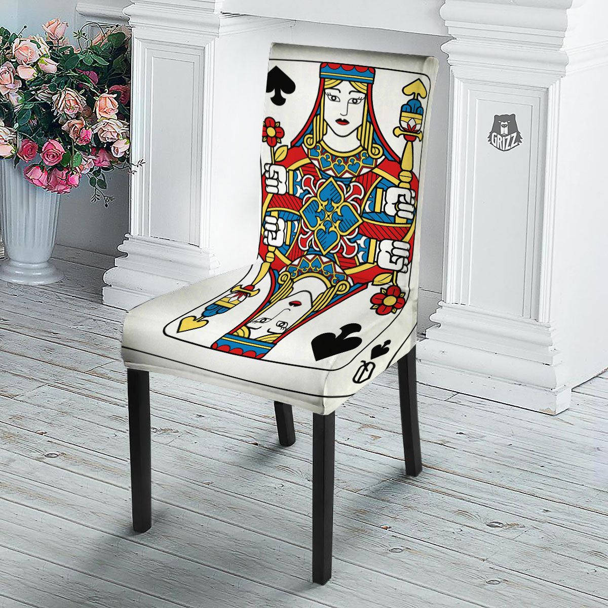 Playing Card Queen Of Spades Print Dining Chair Slipcover