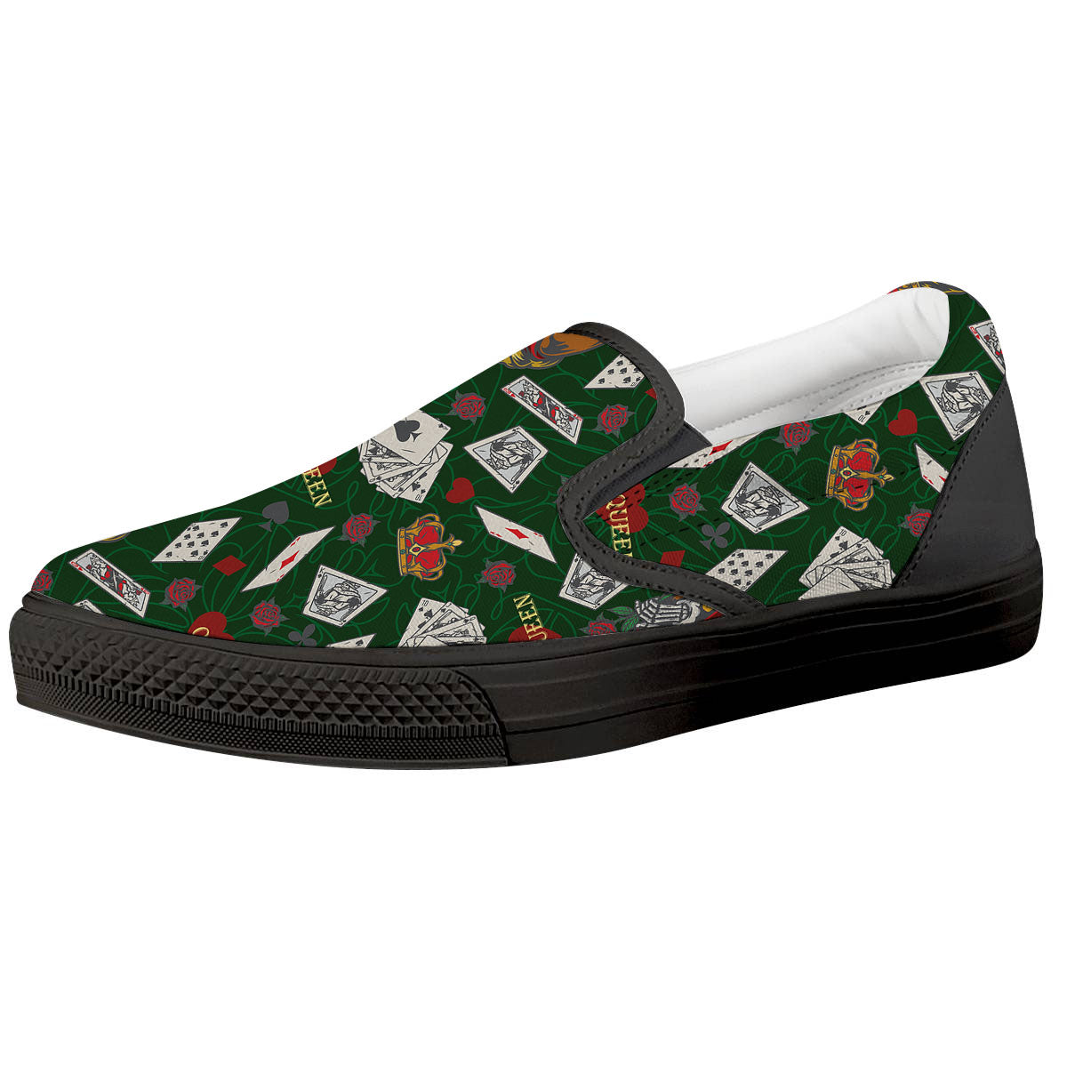 Playing Card Queen Of Spades Print Pattern Black Slip On Shoes ...