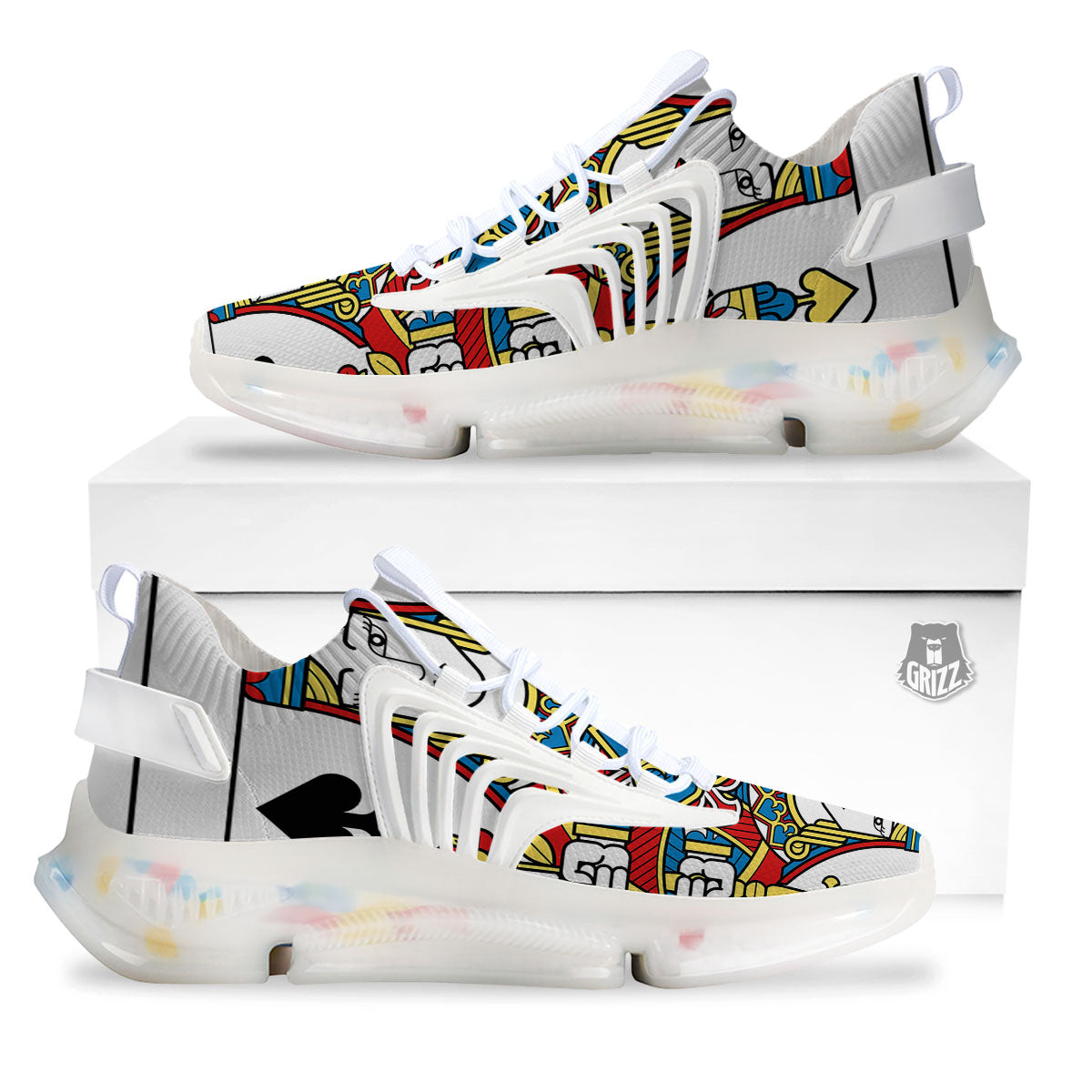 Playing Card Queen Of Spades Print White Gym Shoes