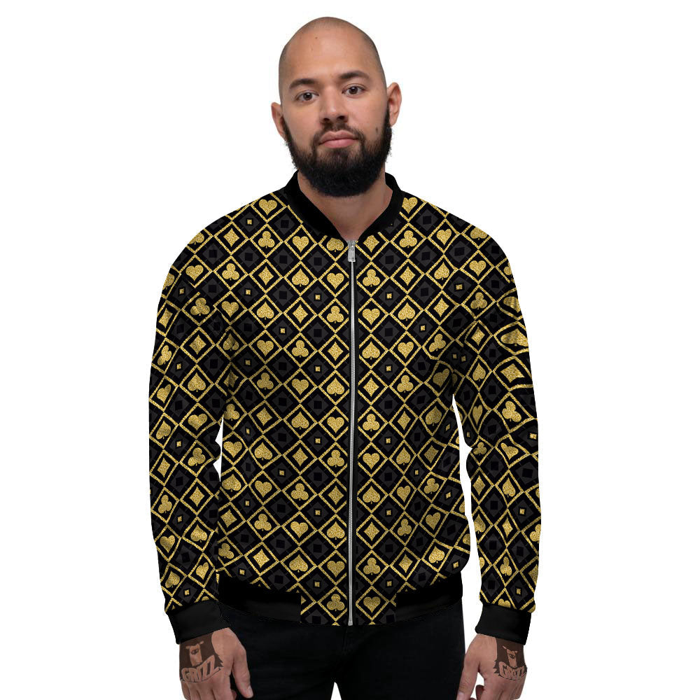 Playing Card Suits Gold Print Pattern Men's Bomber Jacket