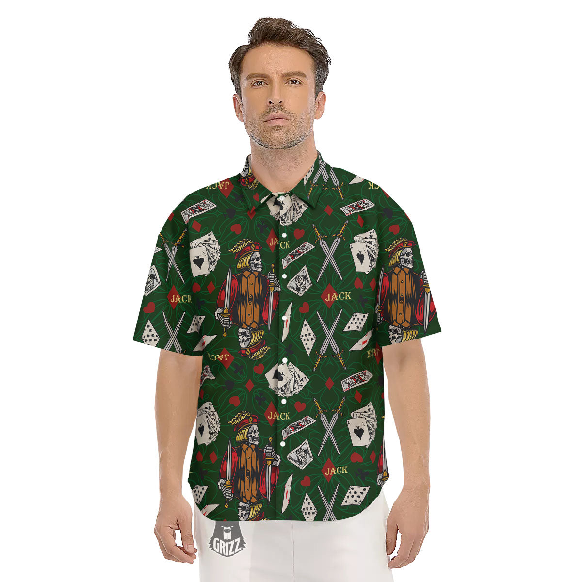Playing Card Suits Poker Print Pattern Men's Short Sleeve Shirts