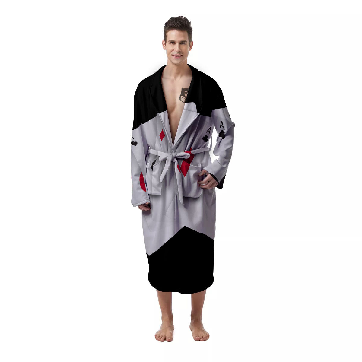 Playing Card Suits White And Black Print Men's Robe