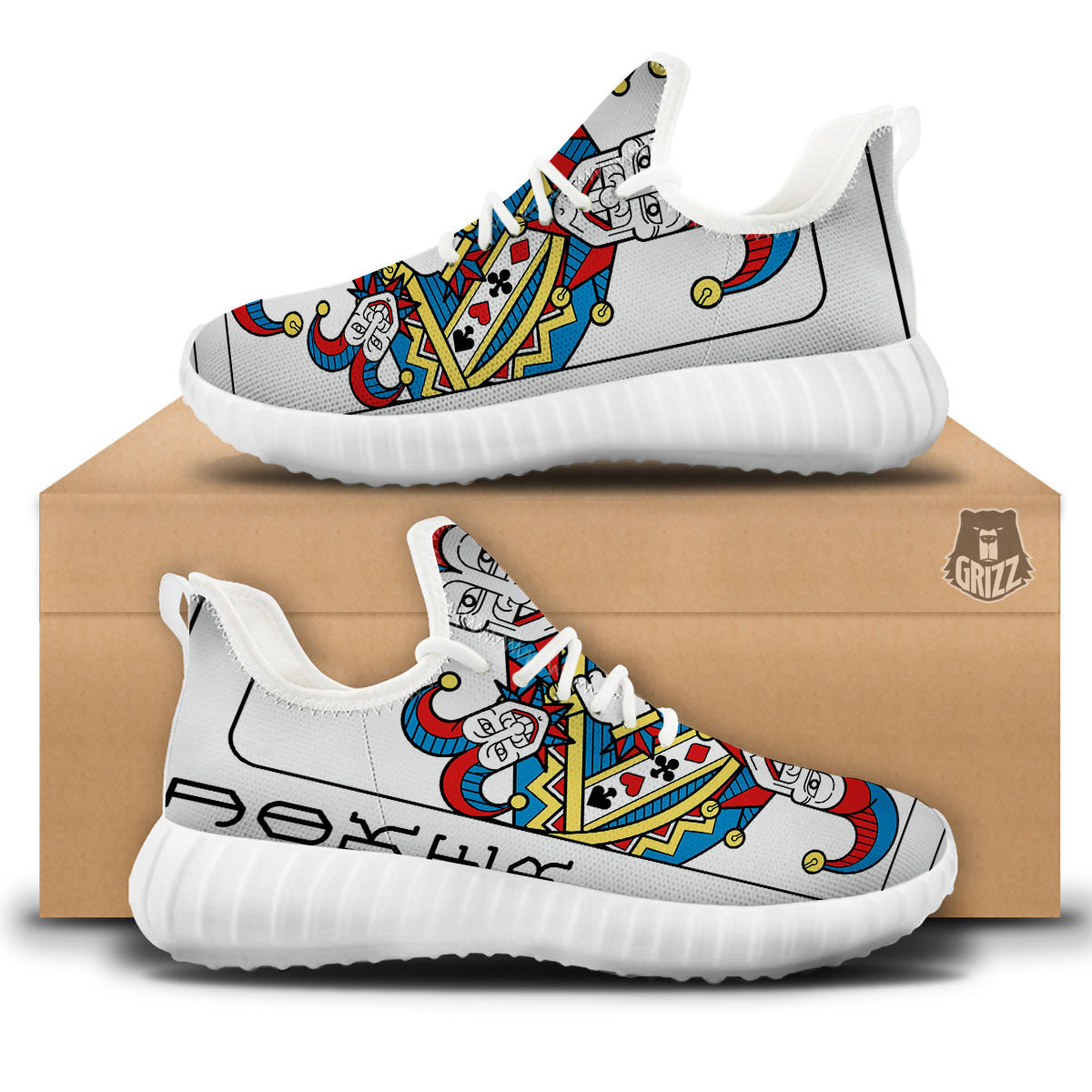 Playing Cards Joker Print White Walking Shoes