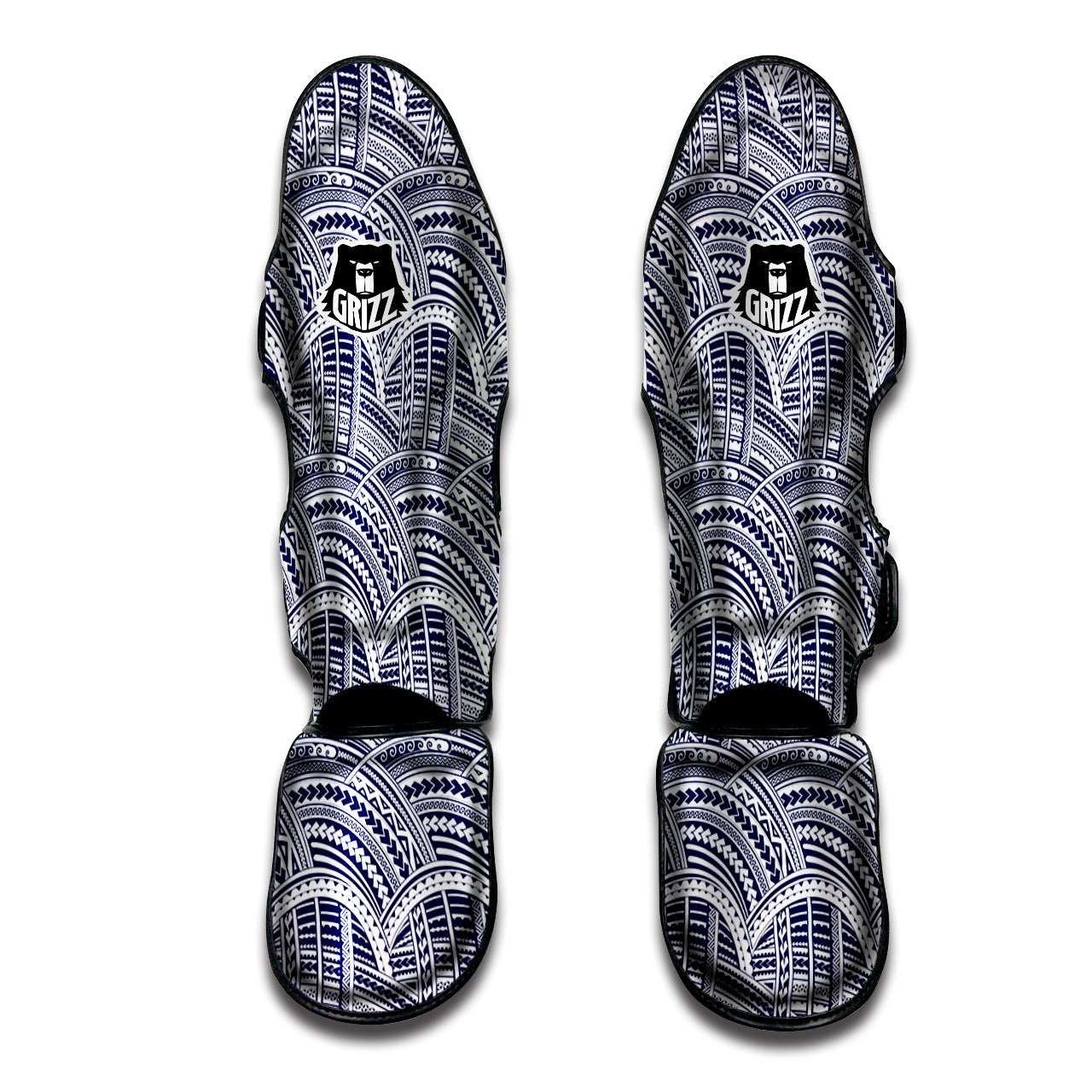 Polynesian Tattoo Blue Maori Print Muay Thai Shin Guards
