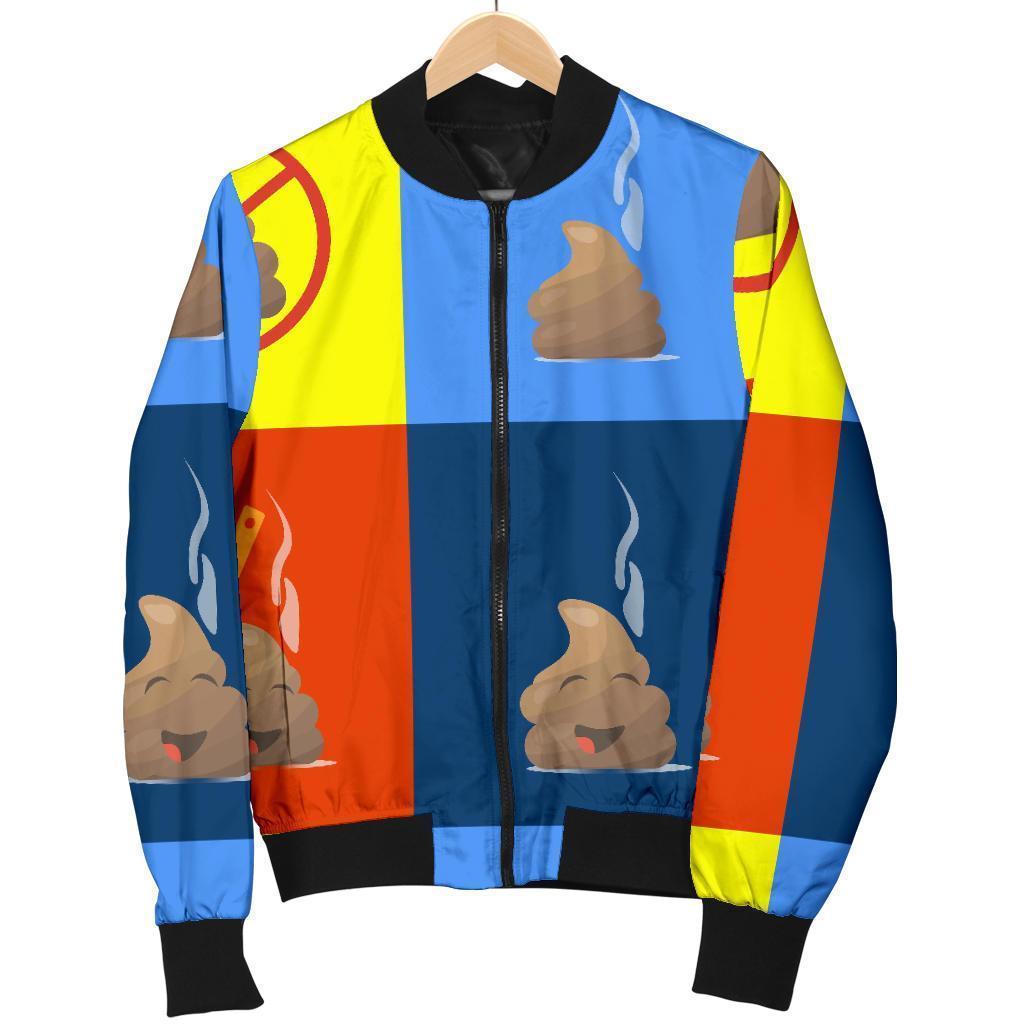 Poop Emoji Pattern Print Women Casual Bomber Jacket