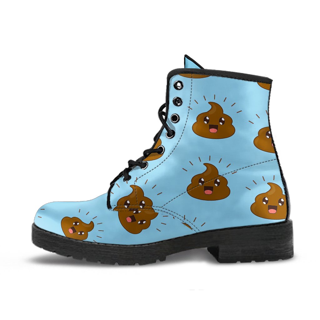 Poop Emoji Print Pattern Men Women Leather Boots