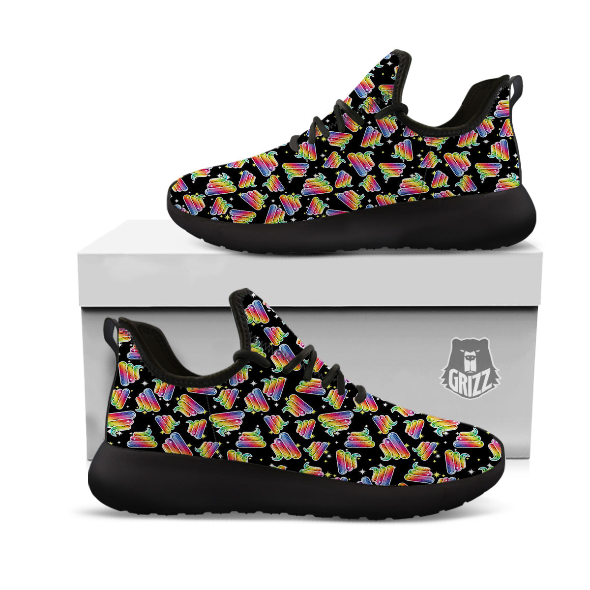 Poop Rainbow Cute Print Pattern Black Athletic Shoes