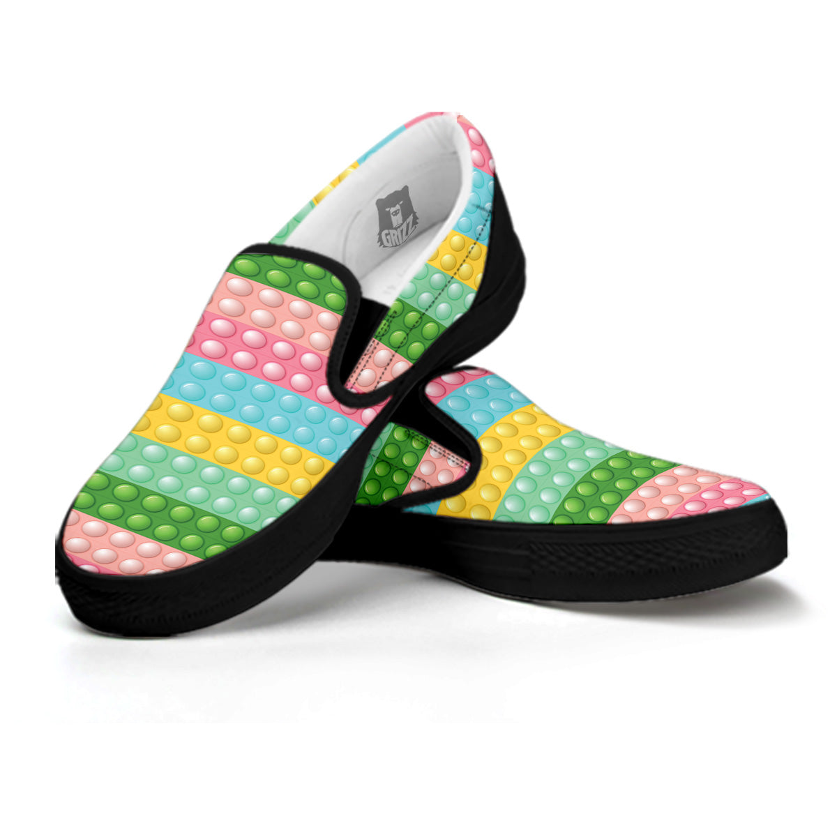 Pop It Pastel Color Print Pattern Black Slip On Shoes