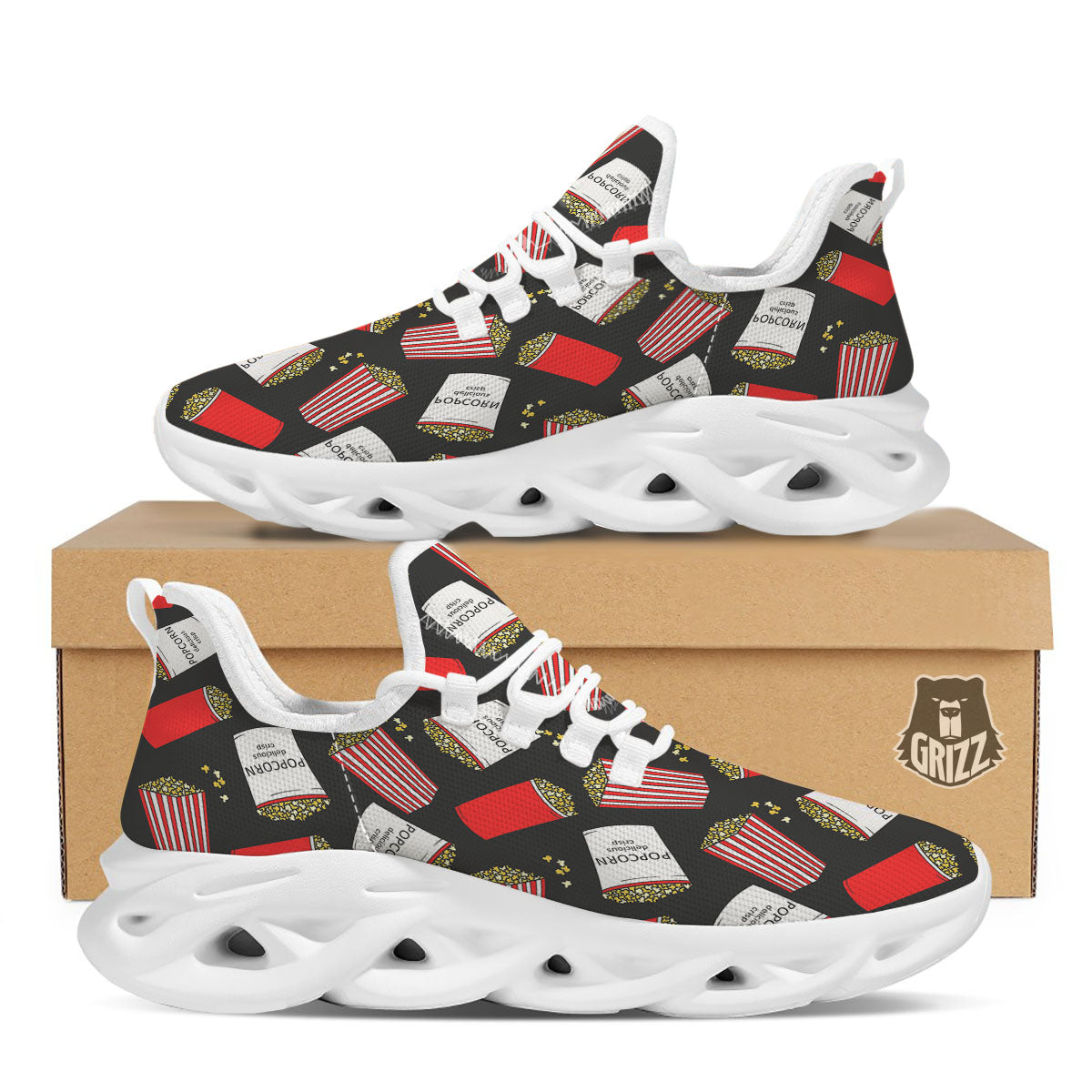 Popcorn Box Print Pattern White Running Shoes