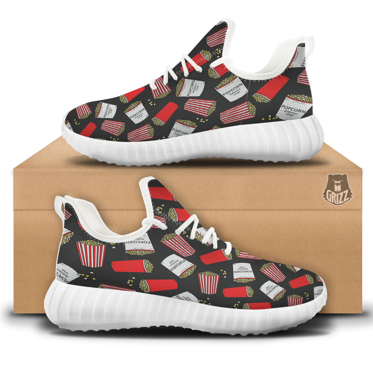 Popcorn Box Print Pattern White Walking Shoes