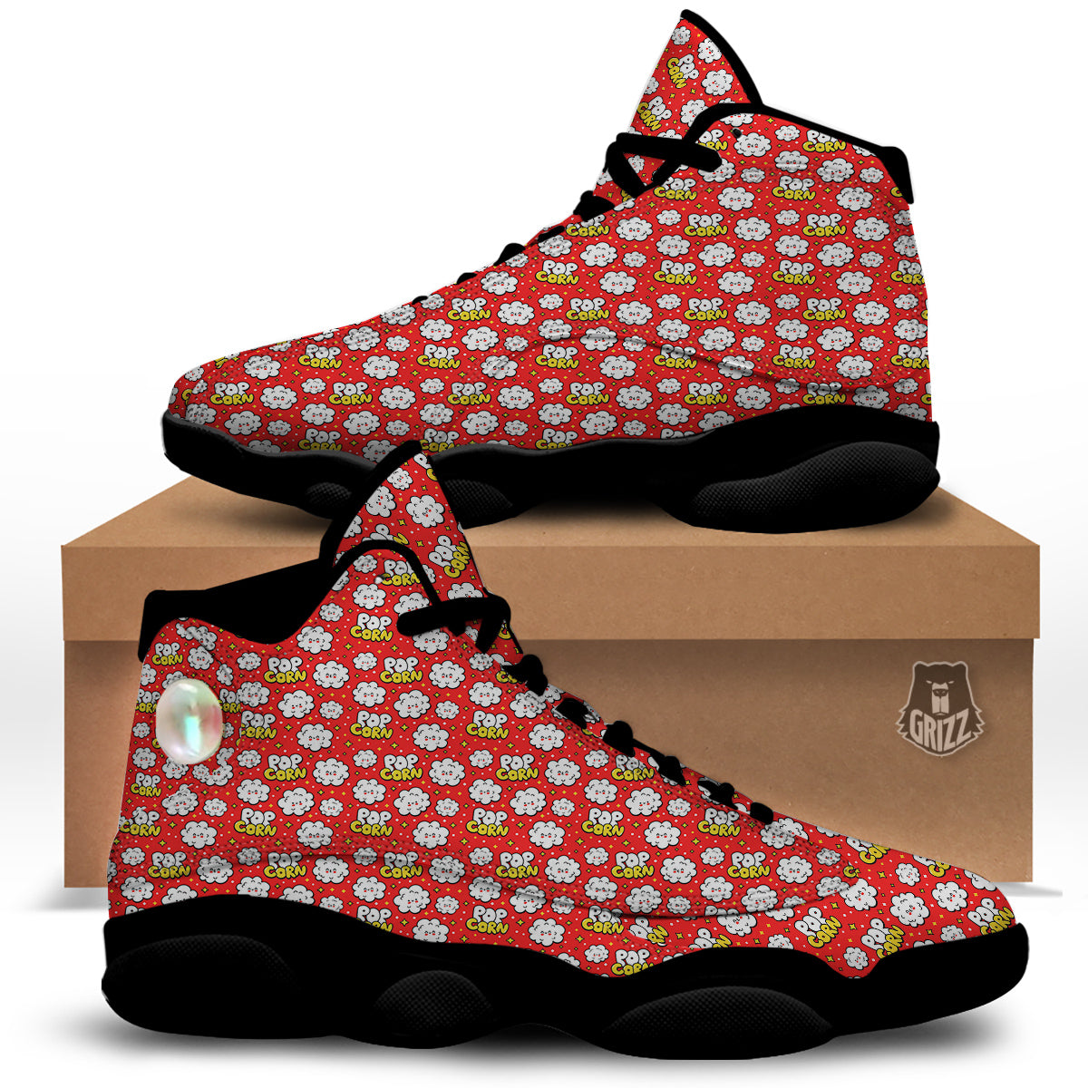 Popcorn Cute Print Pattern Black Basketball Shoes
