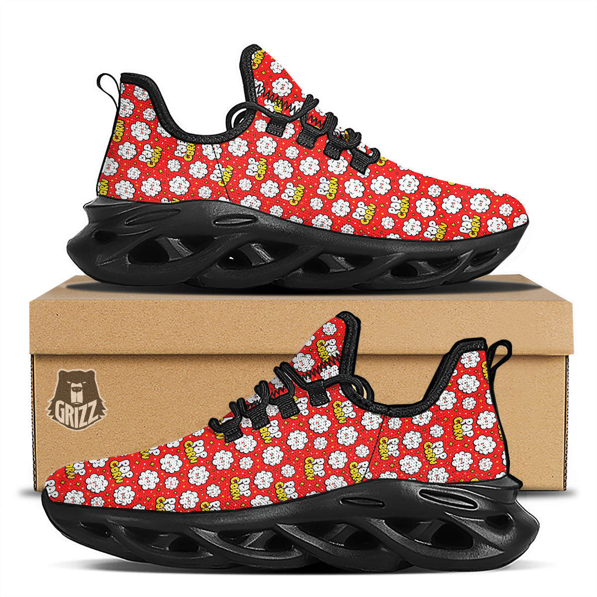 Popcorn Cute Print Pattern Black Running Shoes
