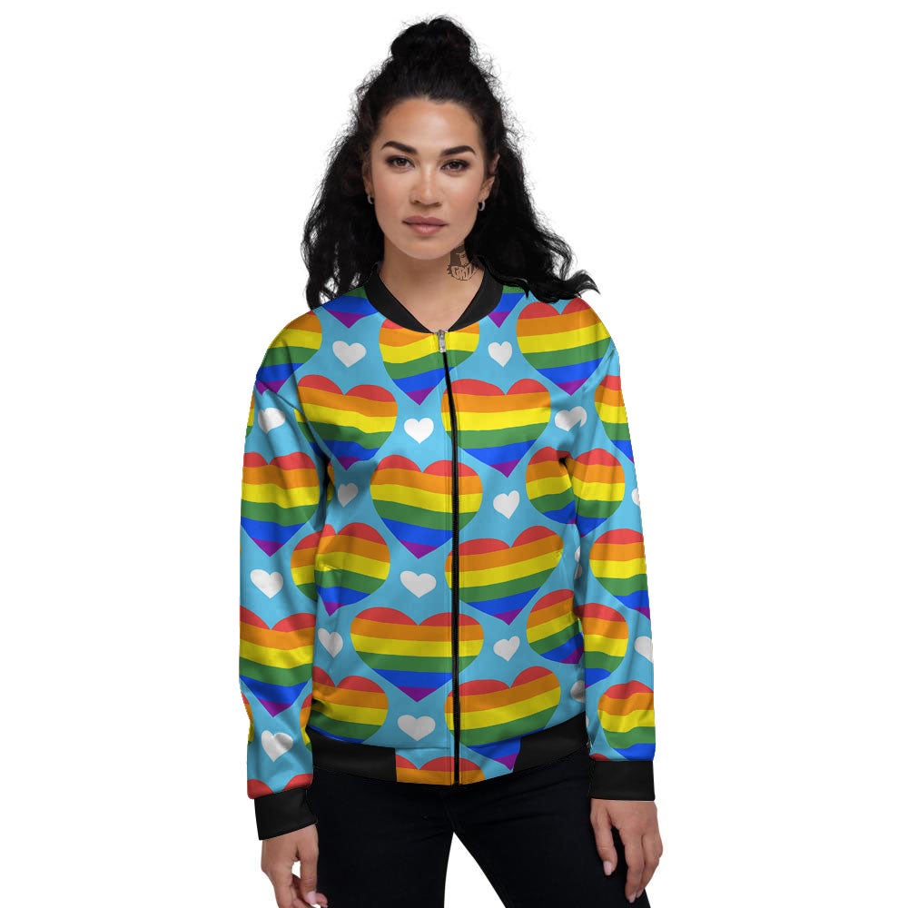 Pride Heart Rainbow LGBT Print Pattern Women's Bomber Jacket