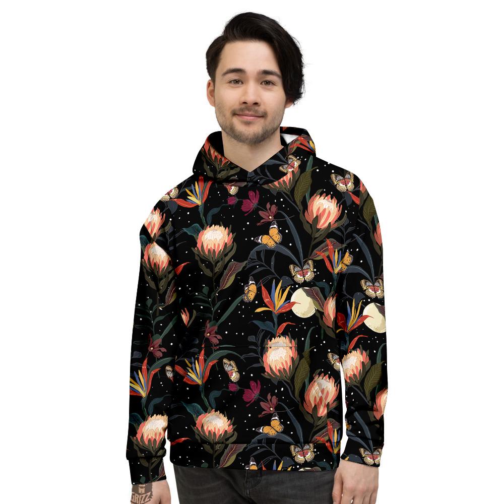 Protea Watercolor Print Pattern Men's Hoodie