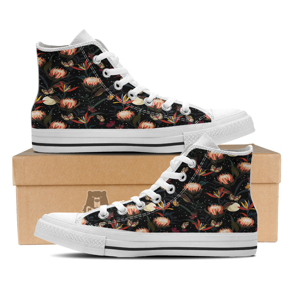 Protea Watercolor Print Pattern White High Top Shoes