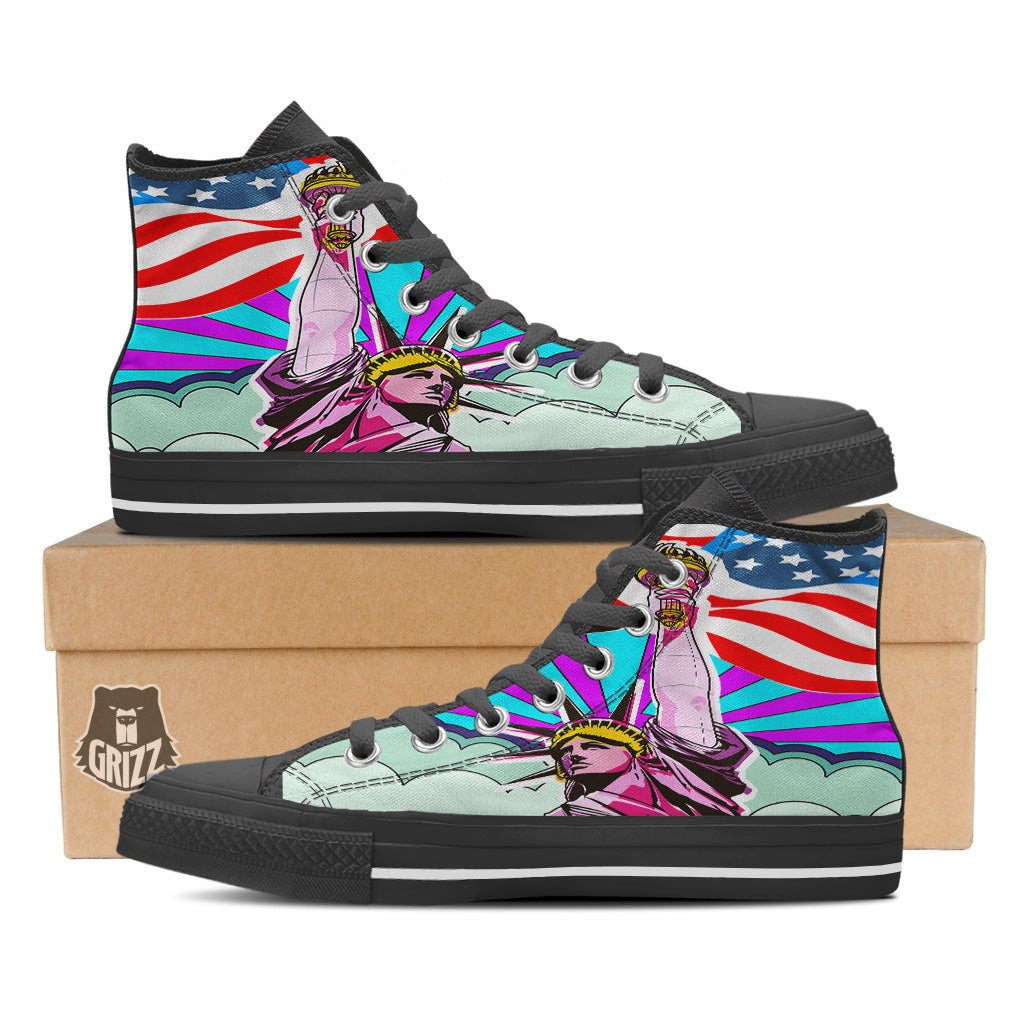 Psychedelic USA Statue of Liberty Independence Day Print Black High To
