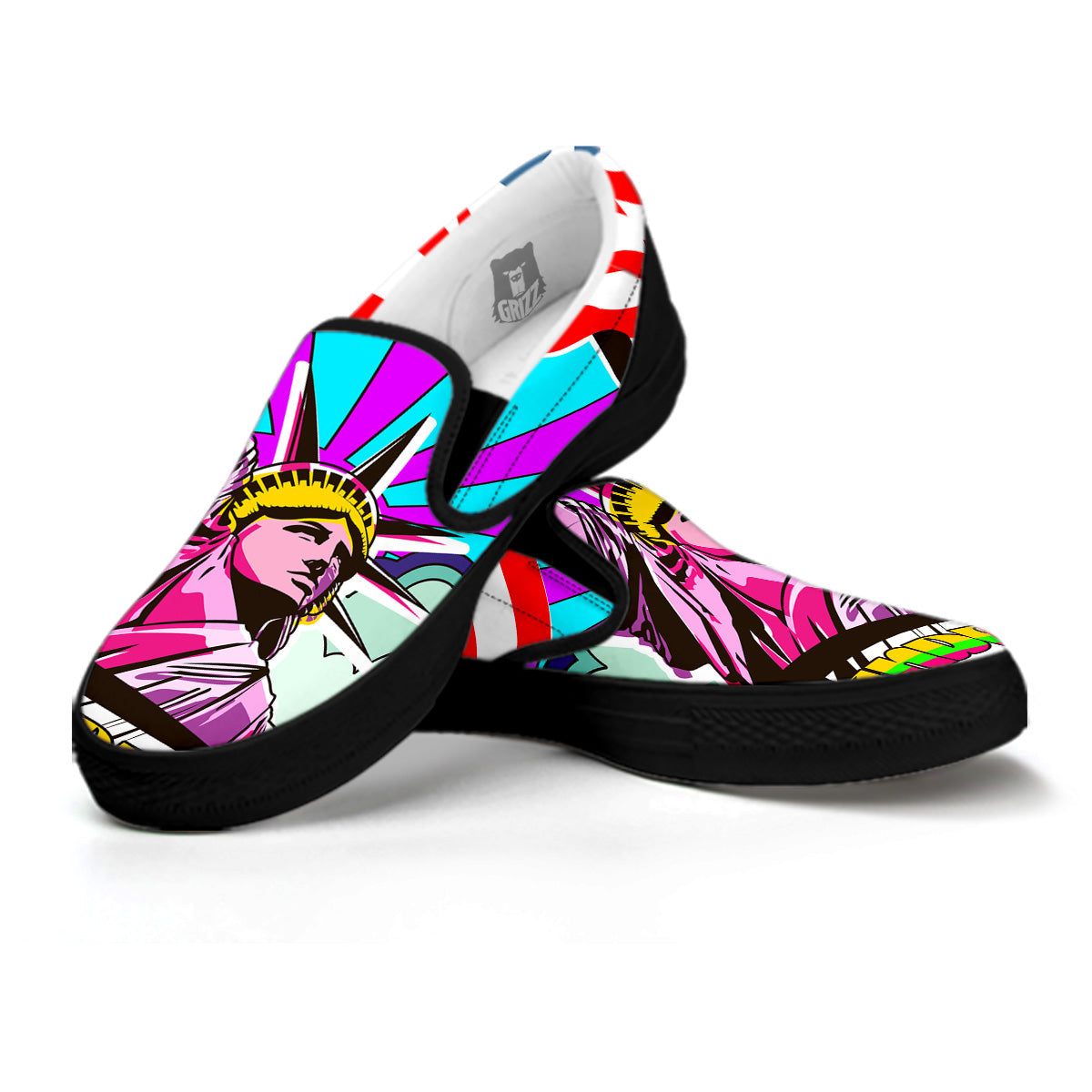 Psychedelic USA Statue of Liberty Independence Day Print Black Slip On