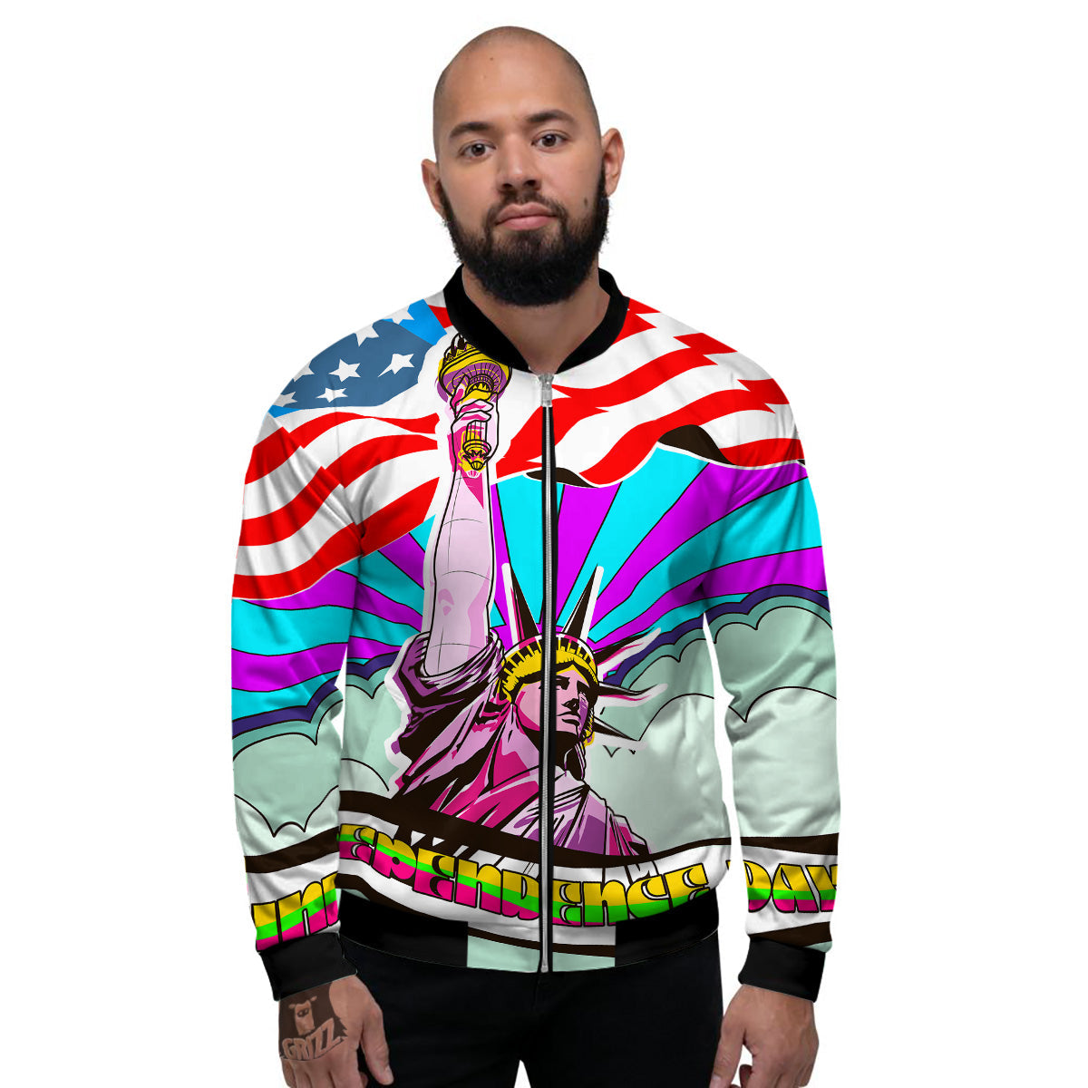 Psychedelic USA Statue of Liberty Independence Day Print Men's Bomber