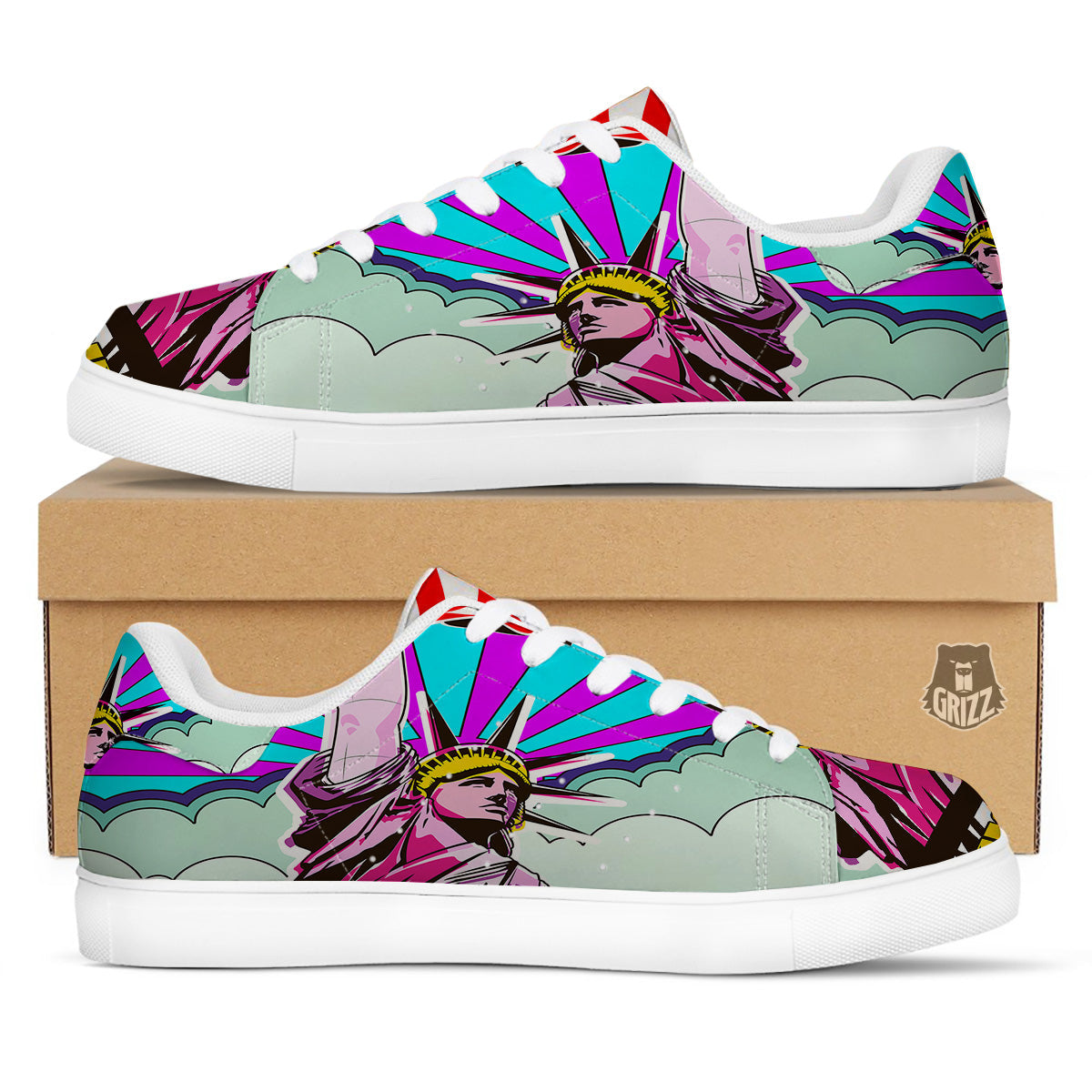 Psychedelic USA Statue of Liberty Independence Day Print White Low Top