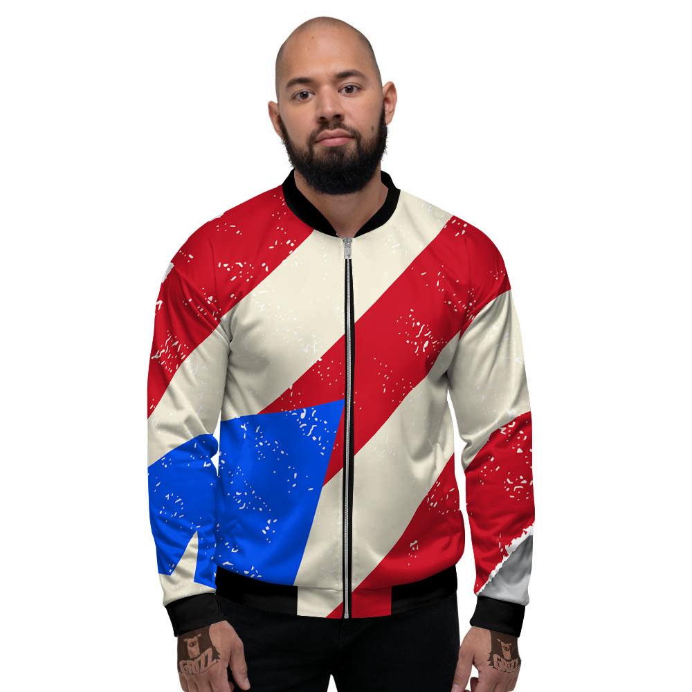 Puerto Rican Retro Flag Print Men's Bomber Jacket